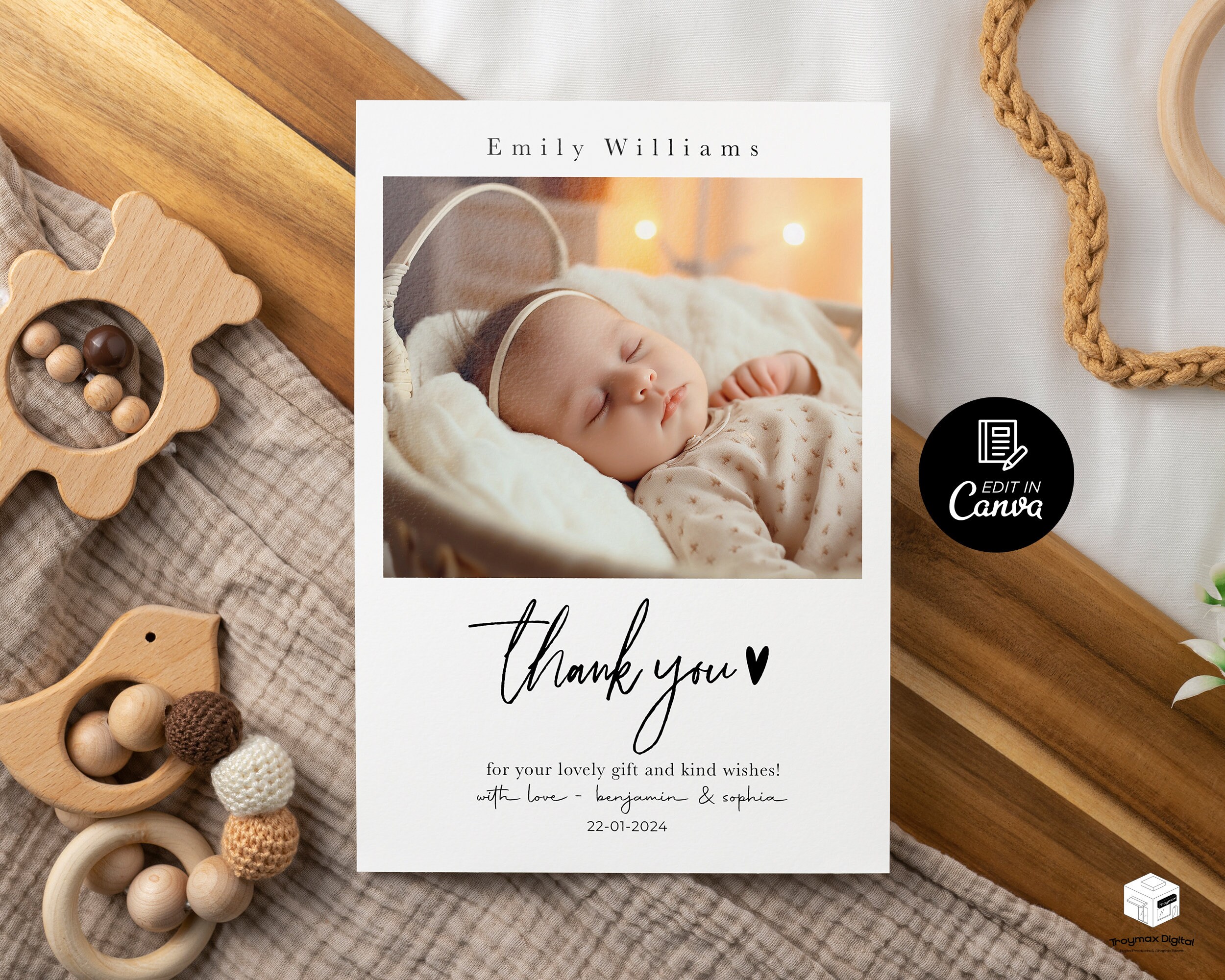 Photo Thank You Card for Newborn Baby With Name, Personalized Birth ...
