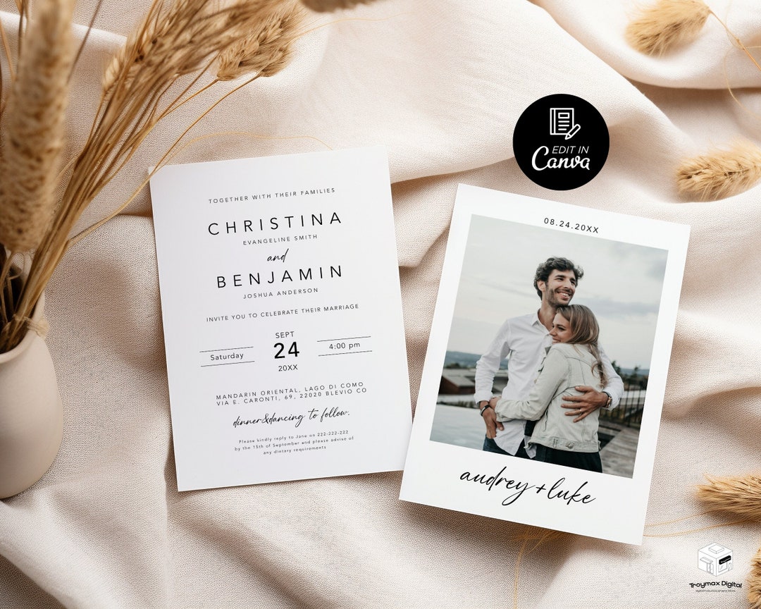 Wedding Invitation Template With Photo, Wedding Invite, Modern Photo ...