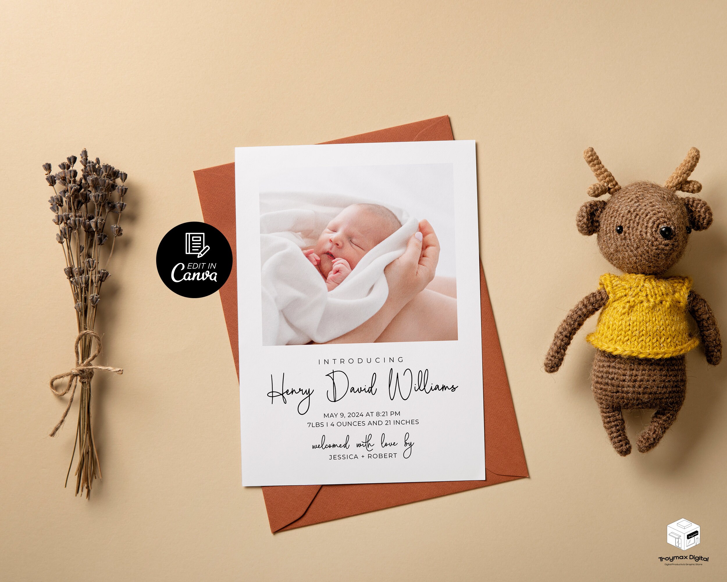 Minimalist Baby Birth Postcard, Modern Birth Announcement, Photo Baby ...