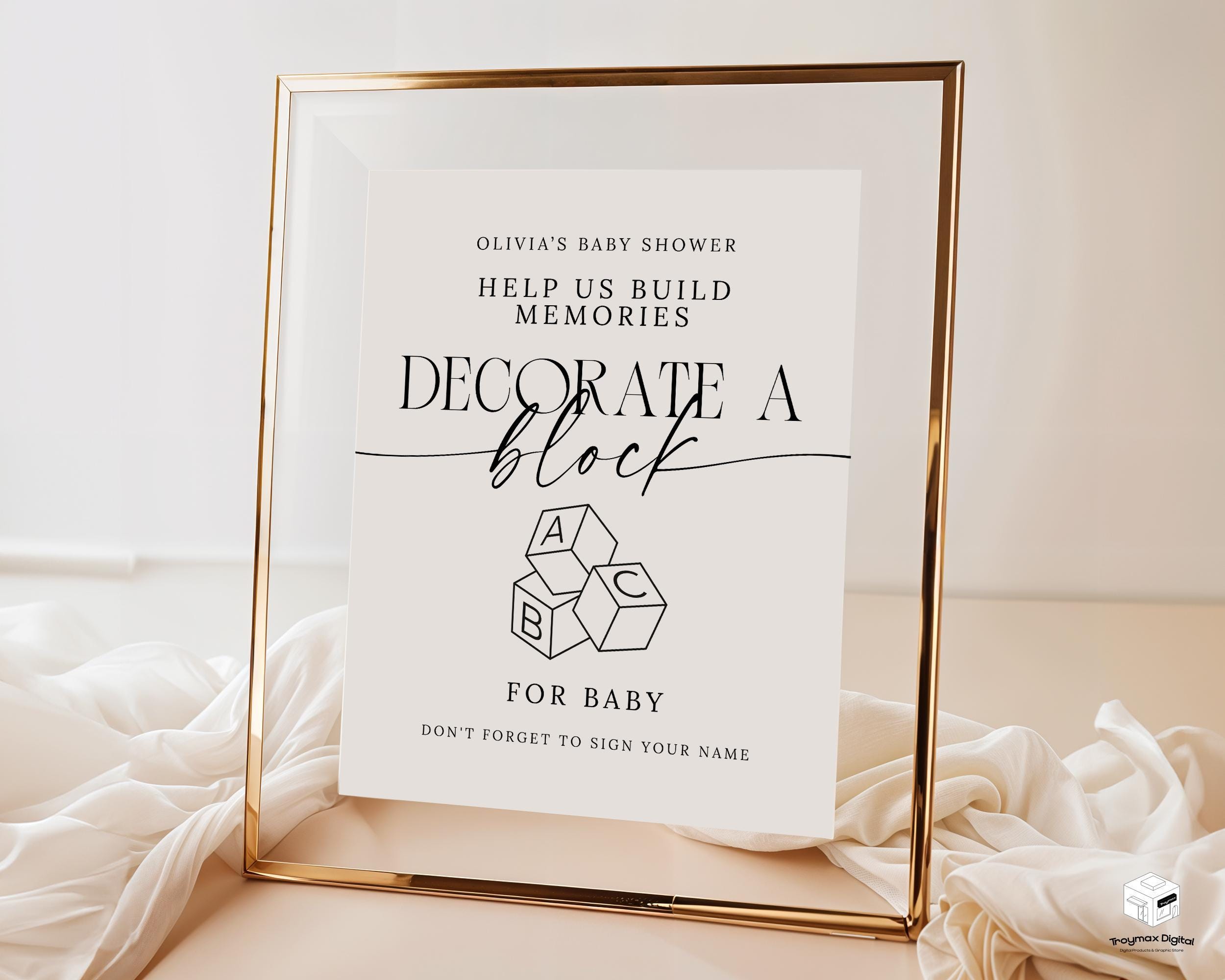 Decorate A Block Baby Shower Sign, Decorate a Block Baby, Baby Block ...
