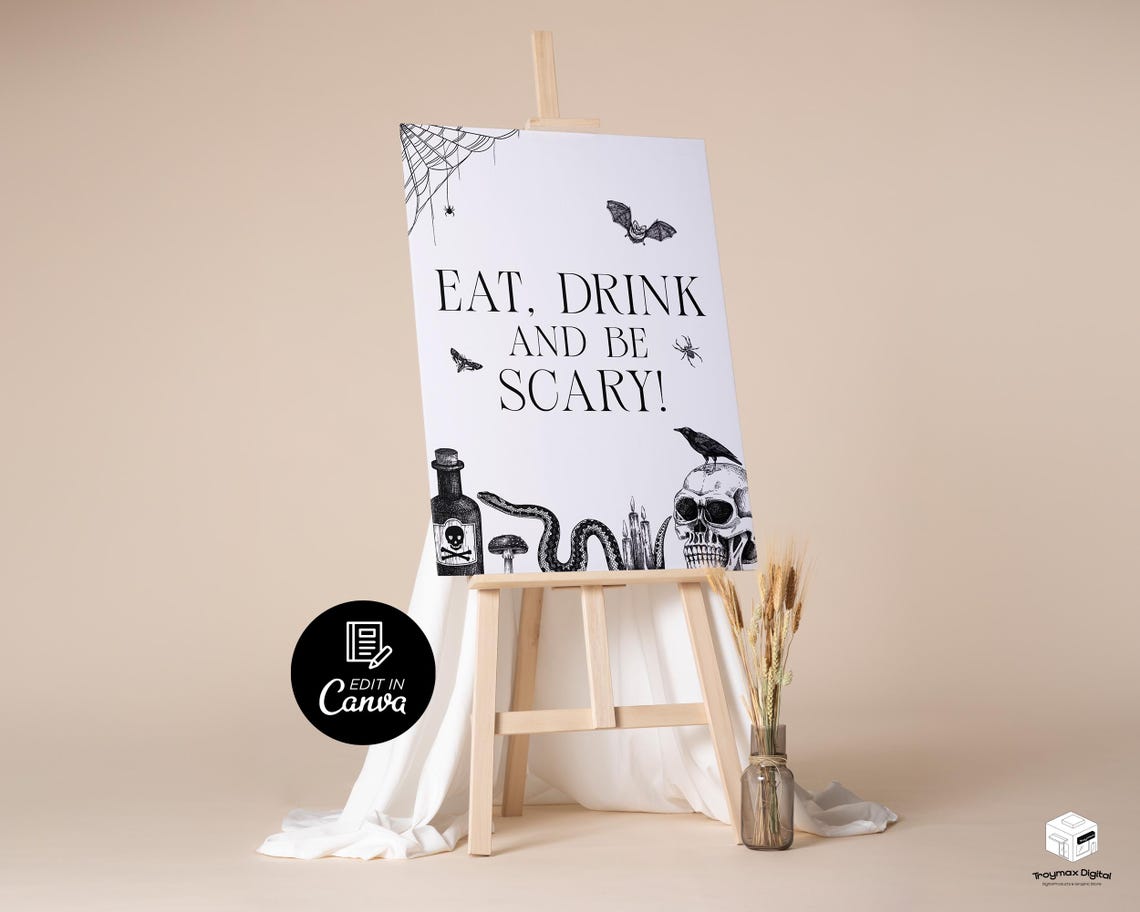 Eat Drink and Be Scary Sign Template, Halloween Party Food Table Sign ...