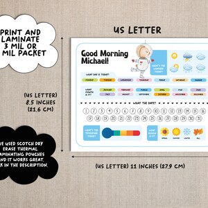 Daily Morning Board Template for Kids, Printable Wipeable Placemat for ...