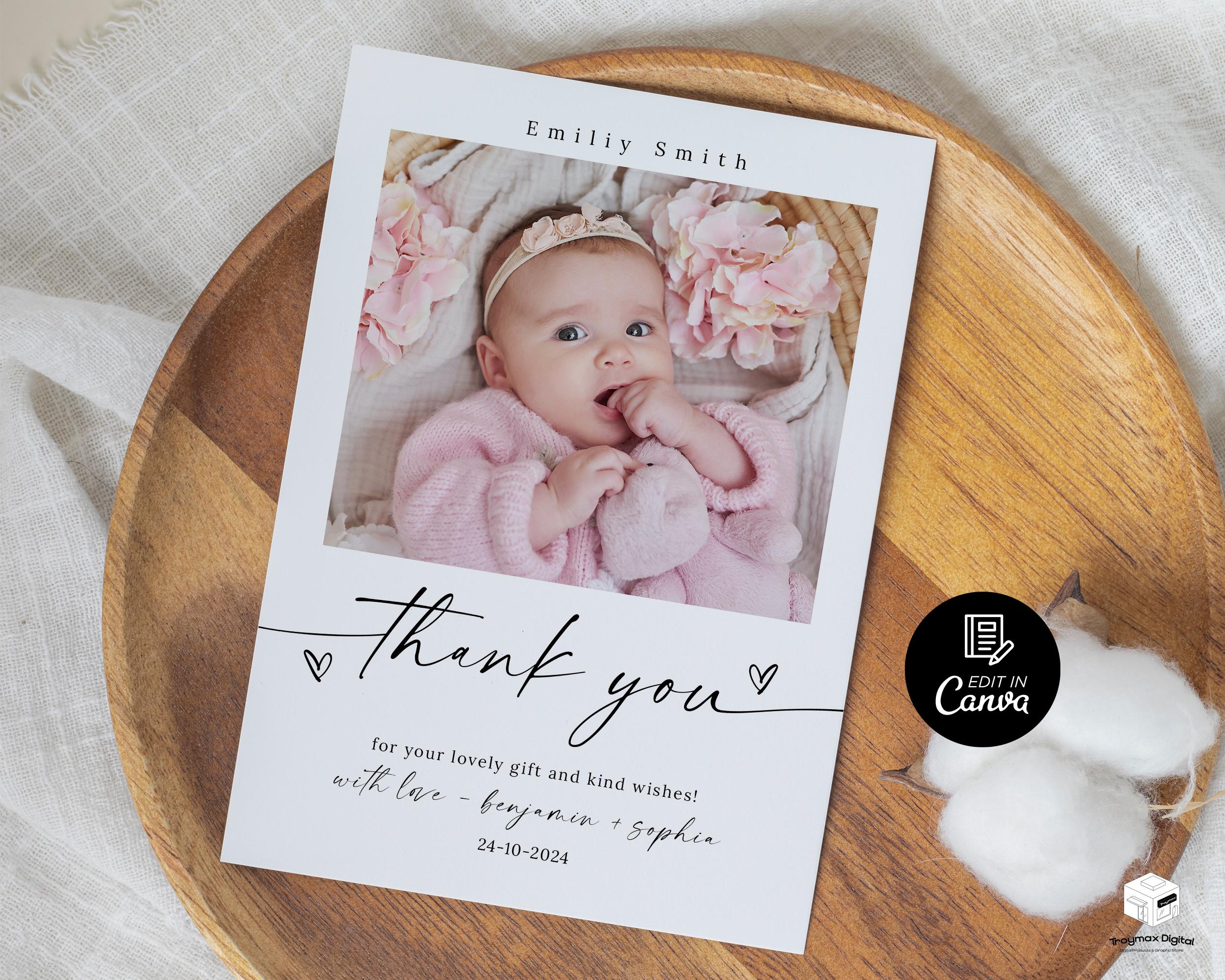 Newborn Thank You Card, Baby Thank You Card, Birth Announcement Photo ...