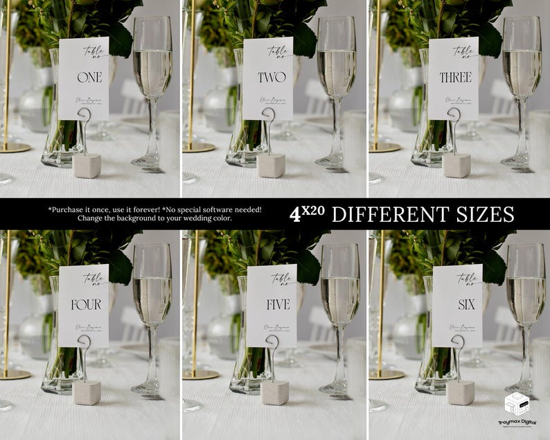 Minimalist Table Number Signs and Cards Template, Modern Script Wedding ...