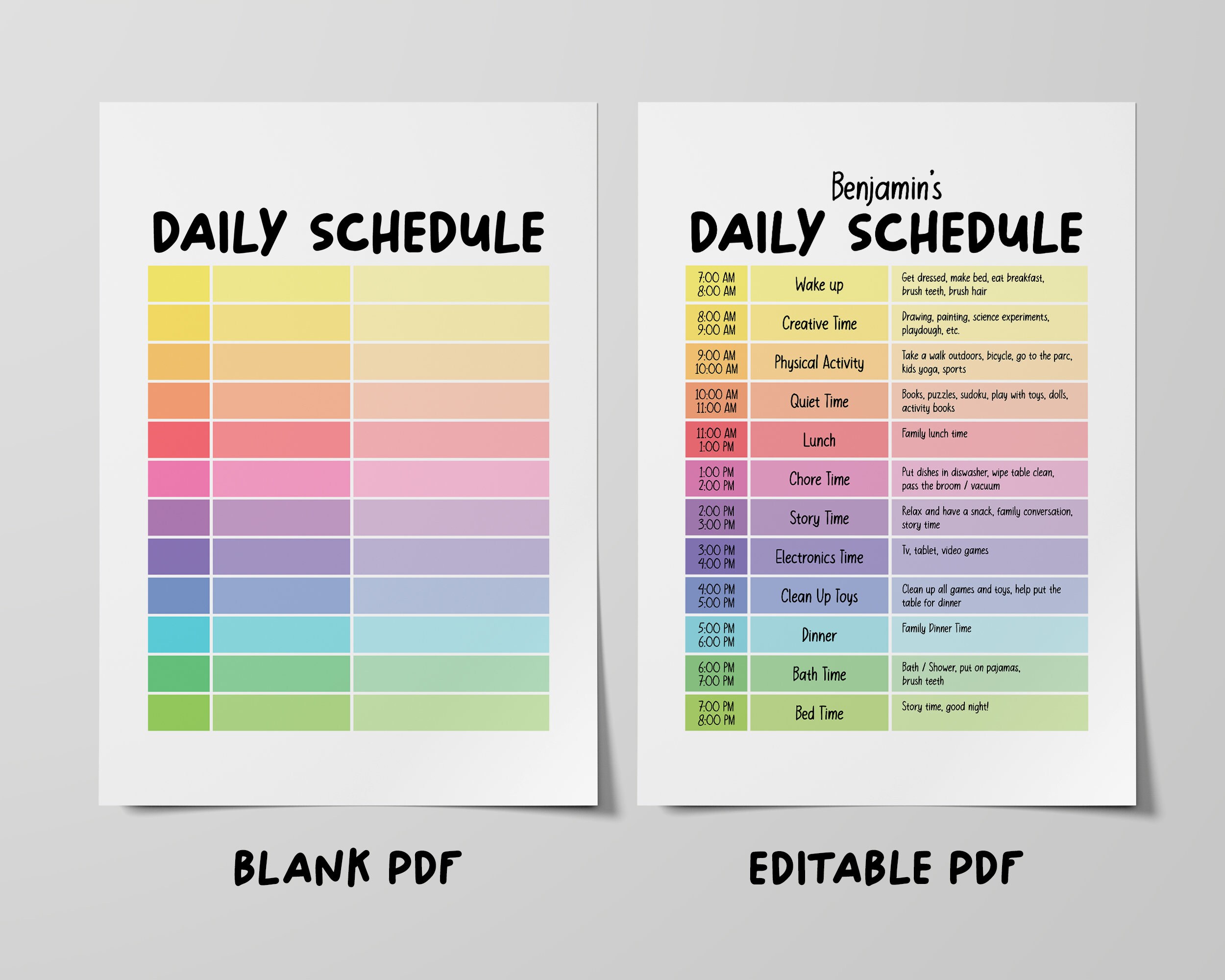 Editable Colorful Daily Schedule for Kids, Printable Daily Planner for ...