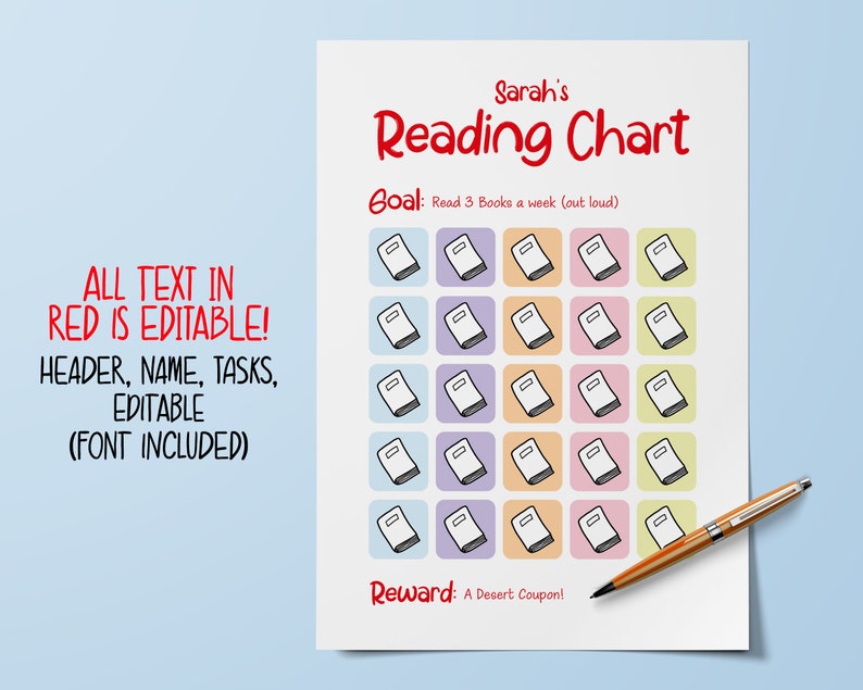 Reading Chart for Kids, Reading Tracker Kids, Reading Log, Reward Chart ...