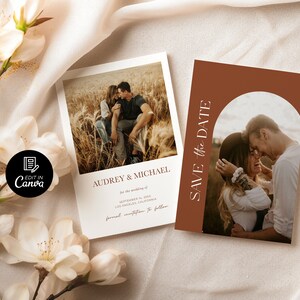 Modern Burnt Orange Save the Dates, Editable Terracotta Save the Date ...