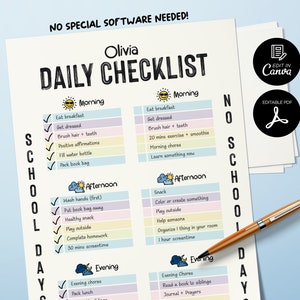 Editable Daily Checklist for Kids, Kids Responsibility Chart, Before ...