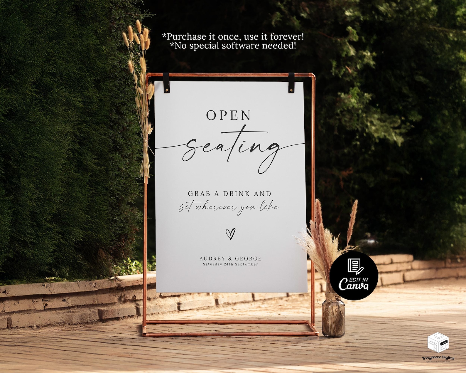 Minimalist Open Seating Wedding Sign Template, Modern Open Seating Sign ...