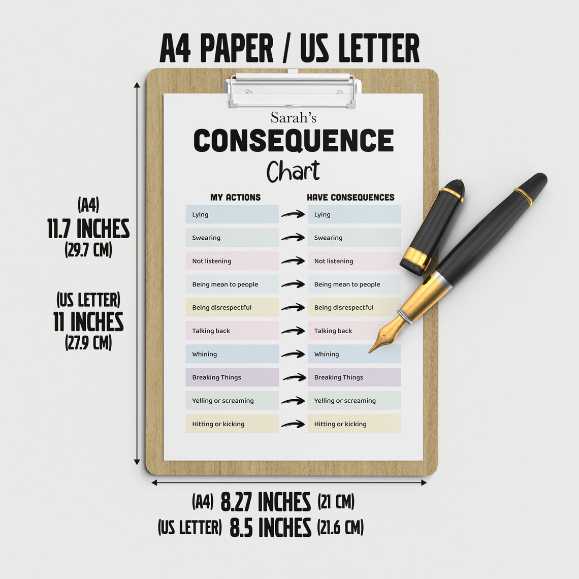 Consequence Chart for Kids Editable, Printable, Consequences of My ...