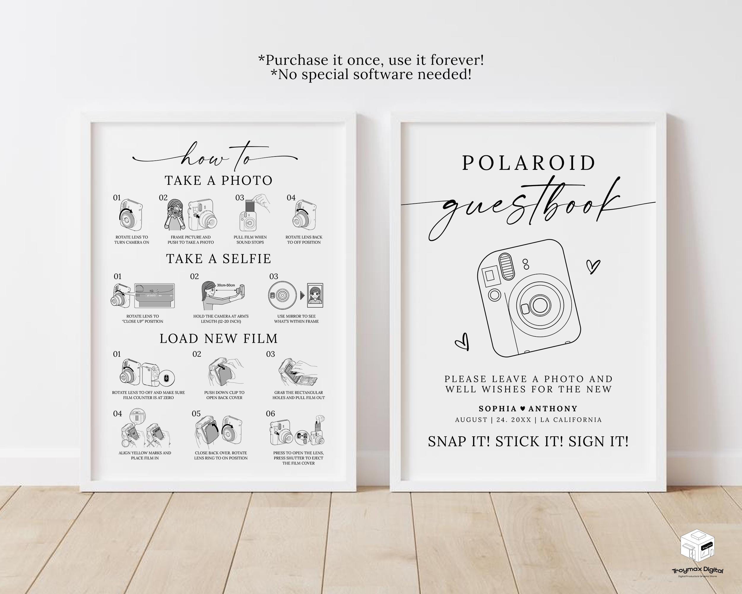 Instax Mini 12 Instructions Sign Template, Polaroid Guestbook Sign, How ...
