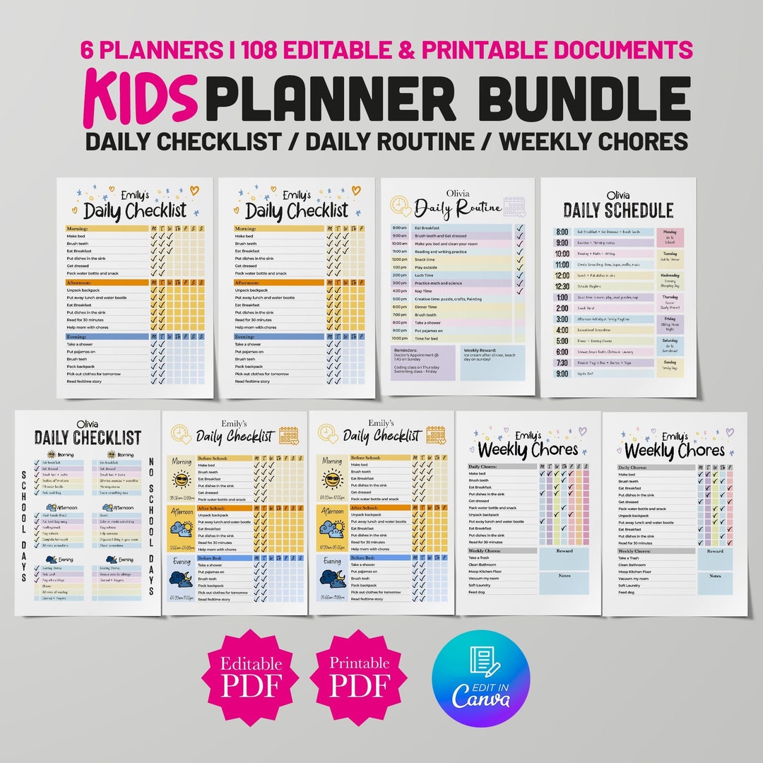 Daily Checklist for Kids Daily Routine Editable Weekly - Etsy