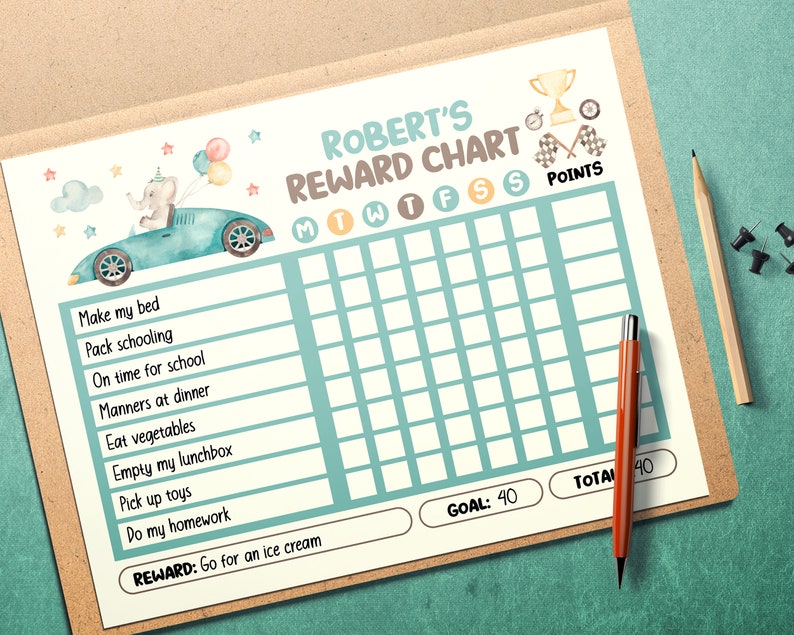 Editable Race Car Reward Chart, Printable Chore Chart for Kids, Good ...