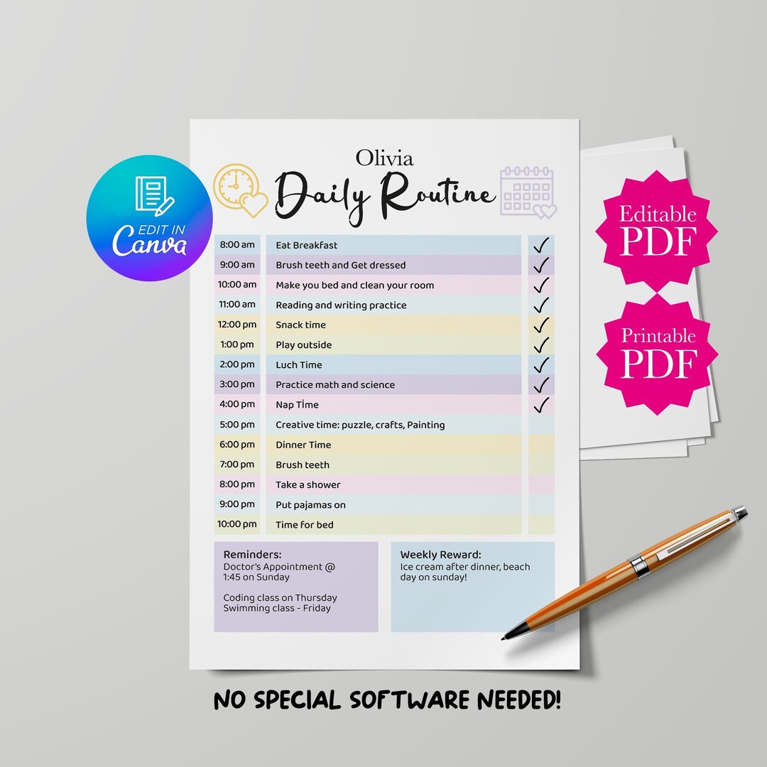 Editable Daily Routine for Kids Printable Kids - Etsy