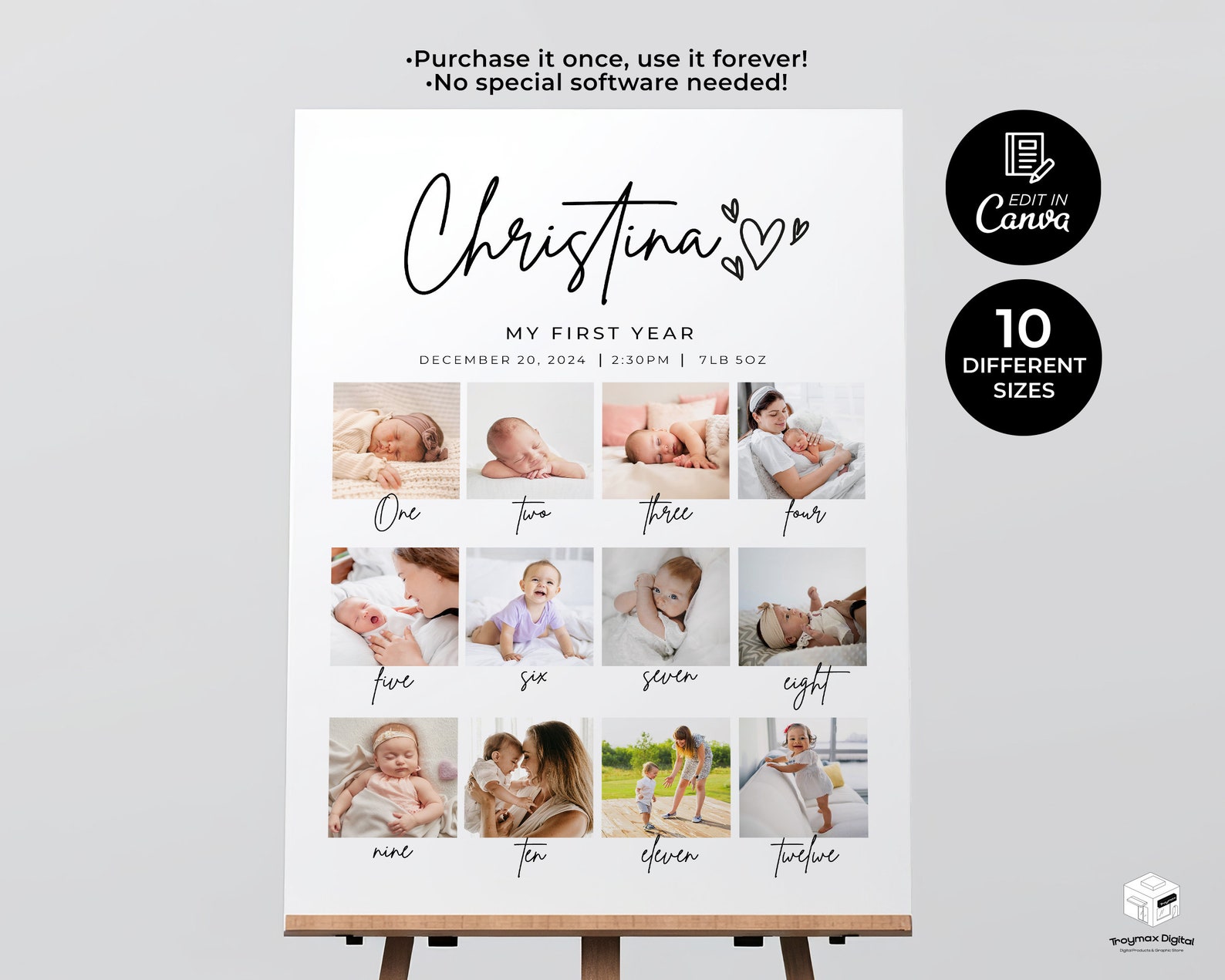 Printable Year in Pictures Board, Baby's 1st Year Poster Template ...