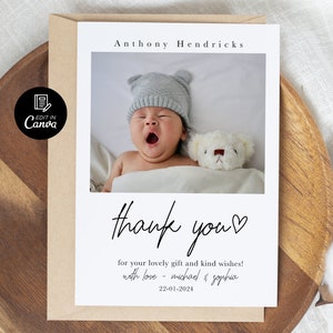 Newborn Gift Thank You Card, Personalized Baby Announcement Thankyou ...