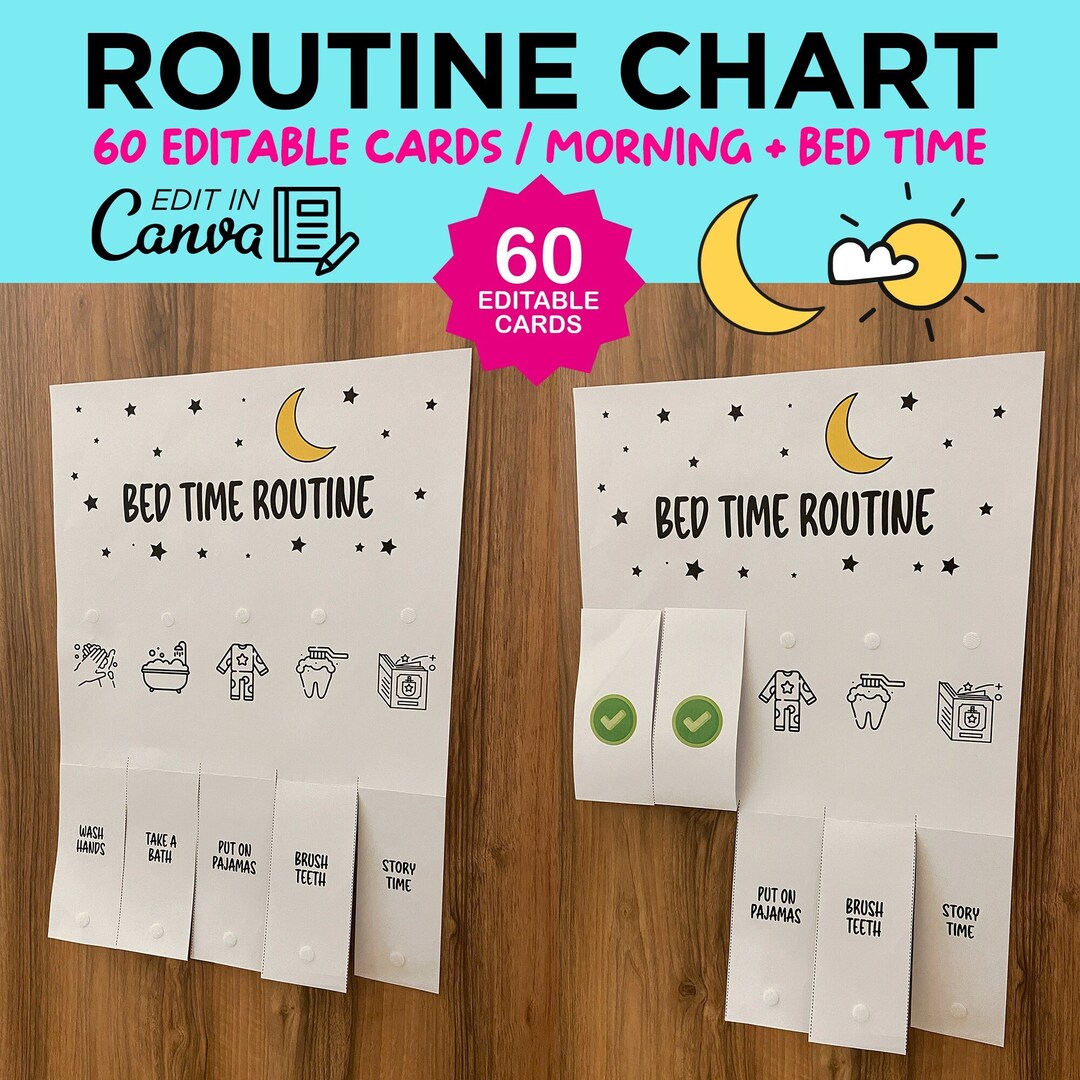 Toddler Chart, Printable Daily Planner for Kids Behavior Chart, Bedtime ...