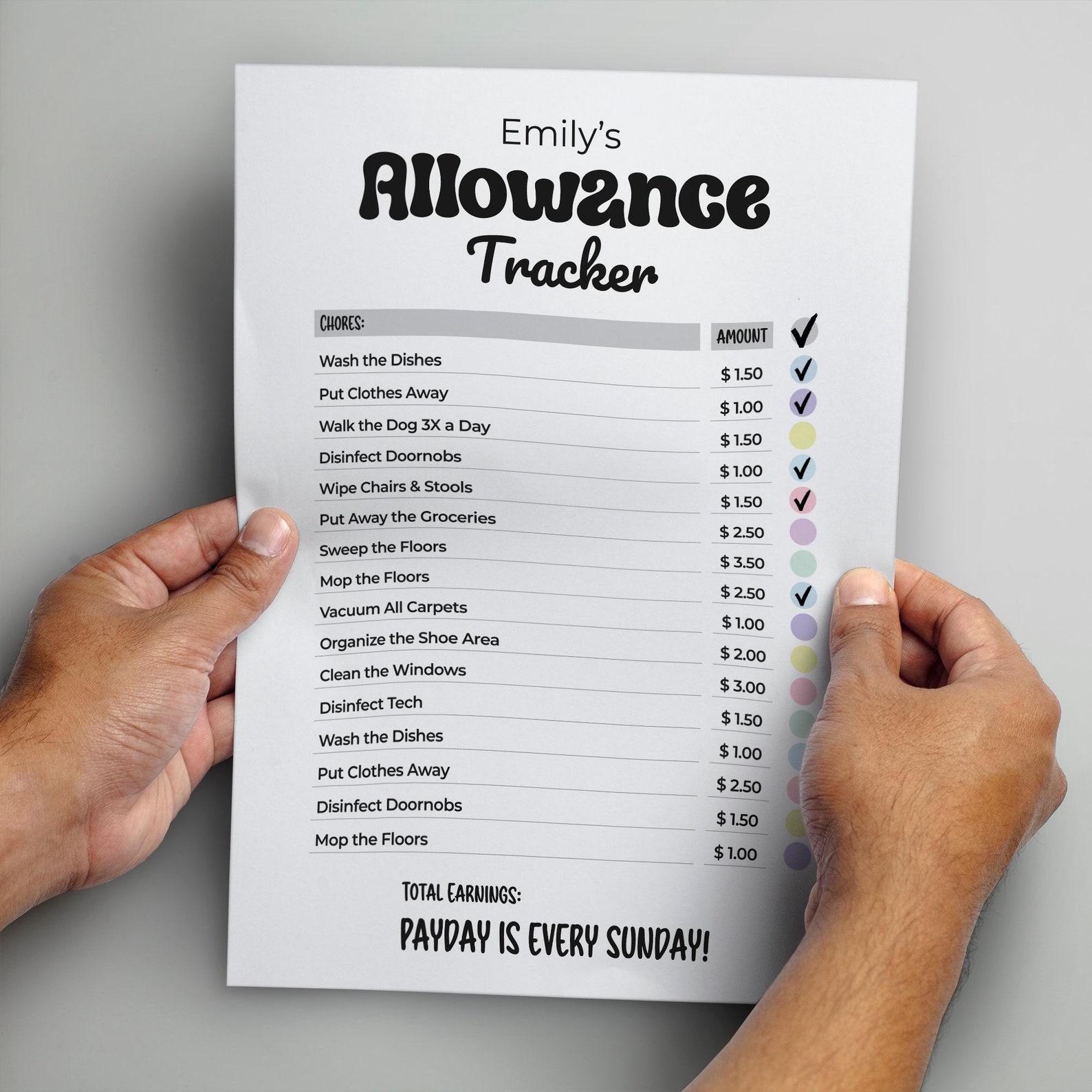 Editable Allowance Tracker Kids, Earn Money Chart, Daily Weekly ...