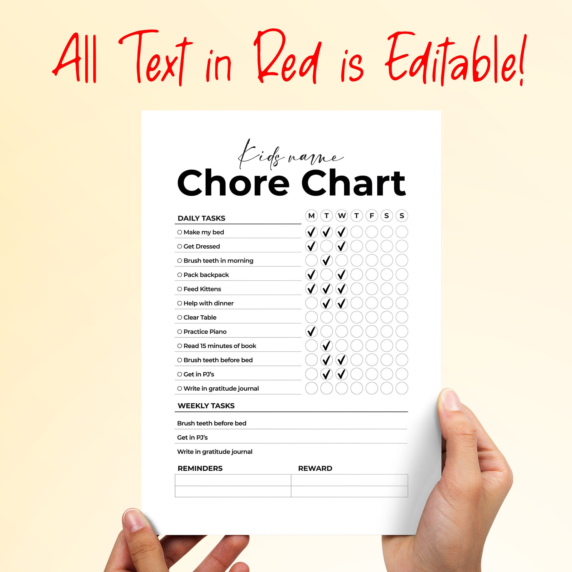 Editable Chore Chart for Kids Digital Planner Daily - Etsy