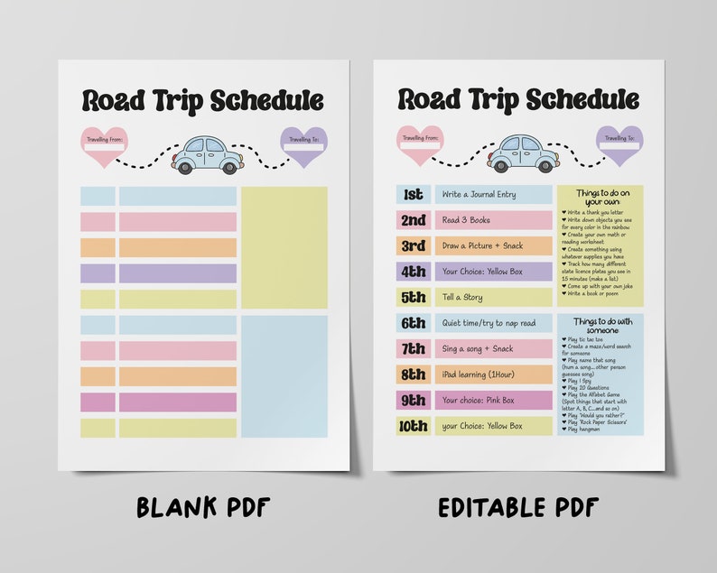 Road Trip Schedule, Road Trip Travel Activities for Kids, Editable Road ...