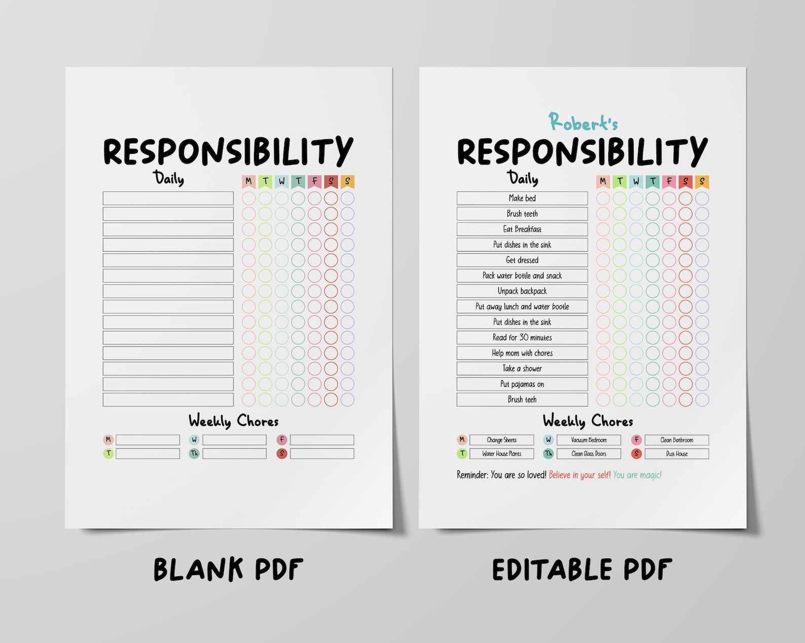 Kids Responsibility Chart Printable, Editable Daily Checklist ...
