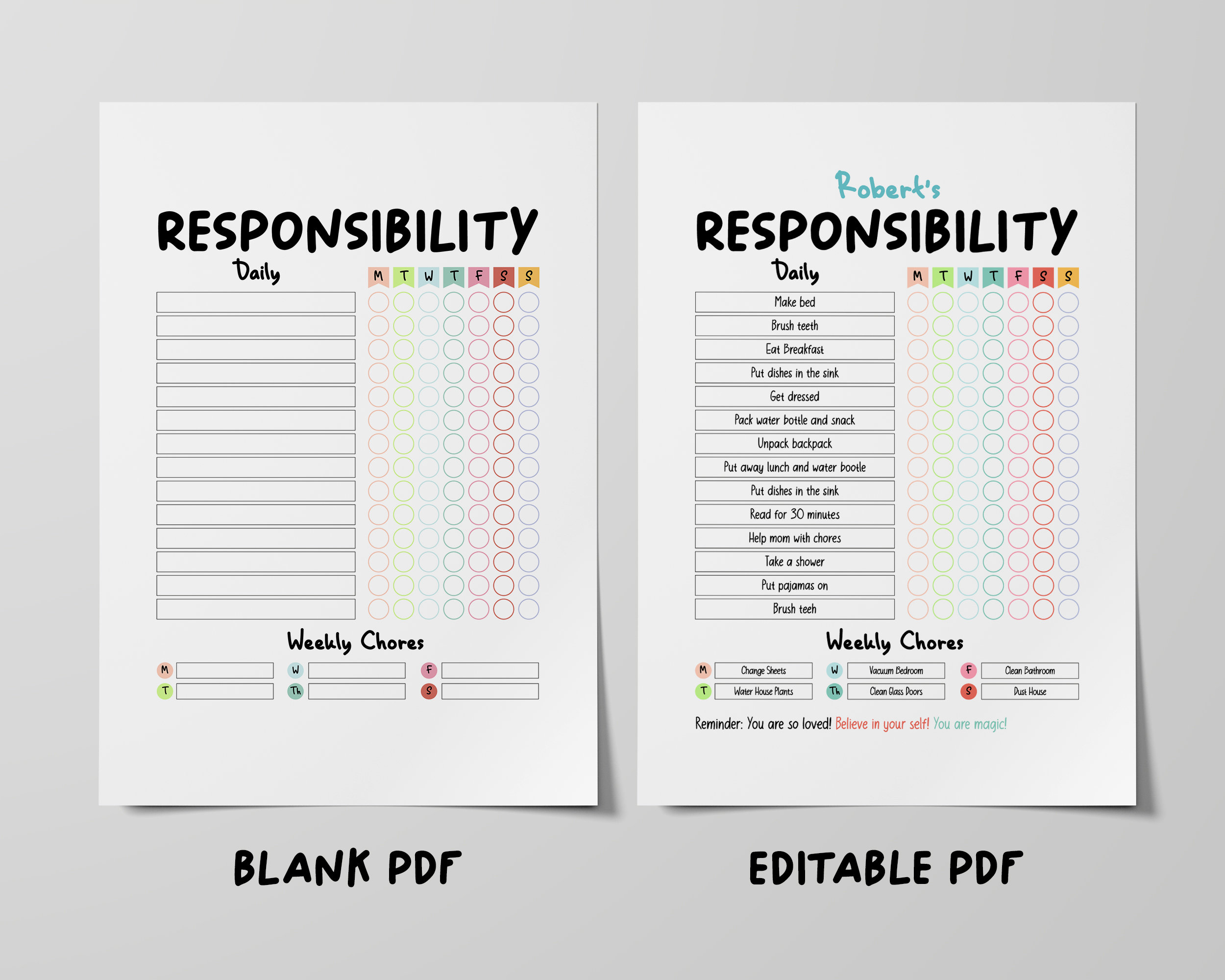 Kids Responsibility Chart Printable, Editable Daily Checklist ...