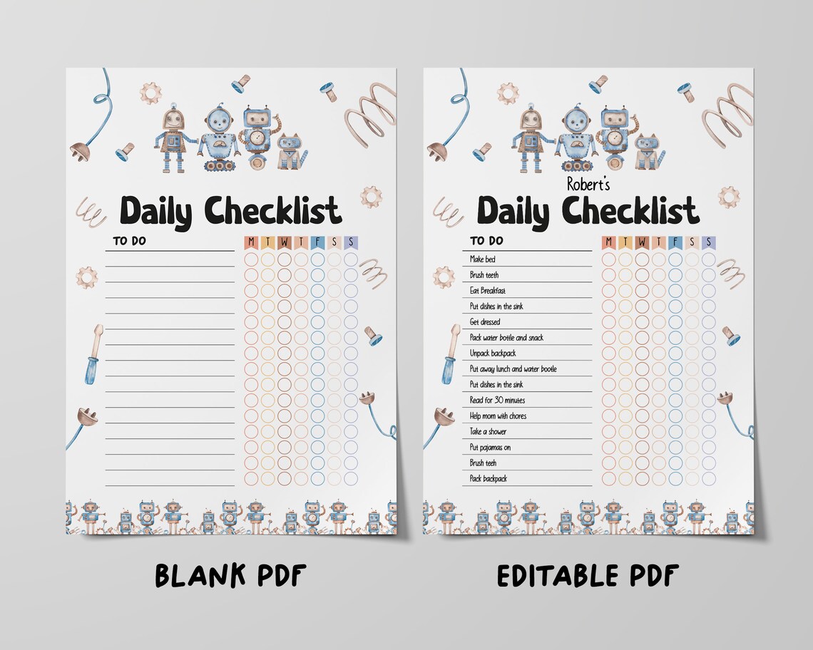 Printable Checklist for Kids, Daily Planner for Kids, Weekly Checklist ...
