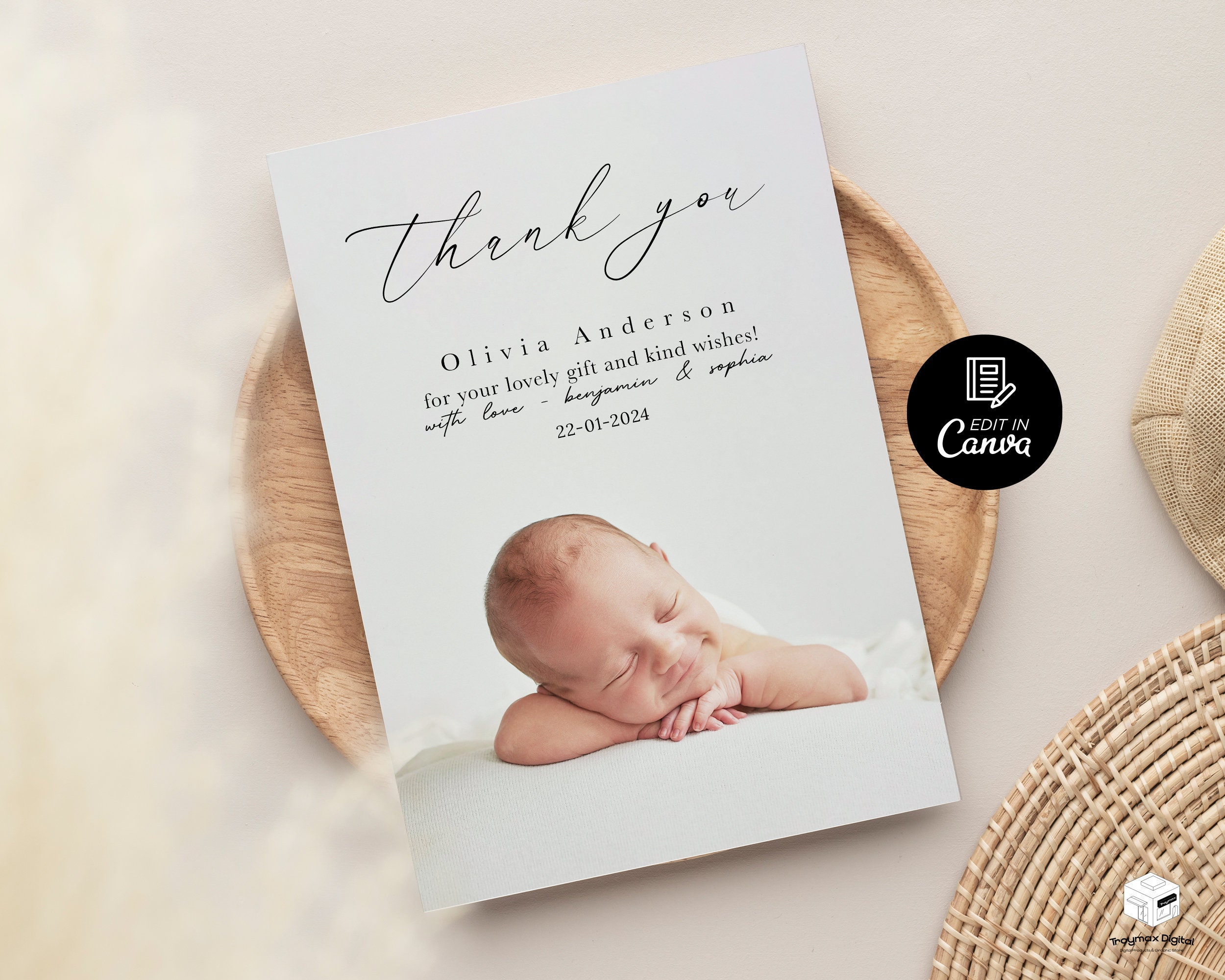 Newborn Gift Thank You Card, Personalized Birth Announcement Thankyou ...