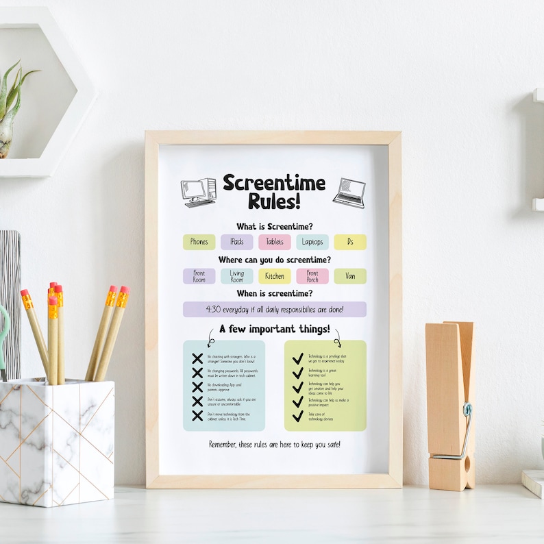 Screen Time Rules, Editable Screen Time Chart for Kids, Daily Screen ...