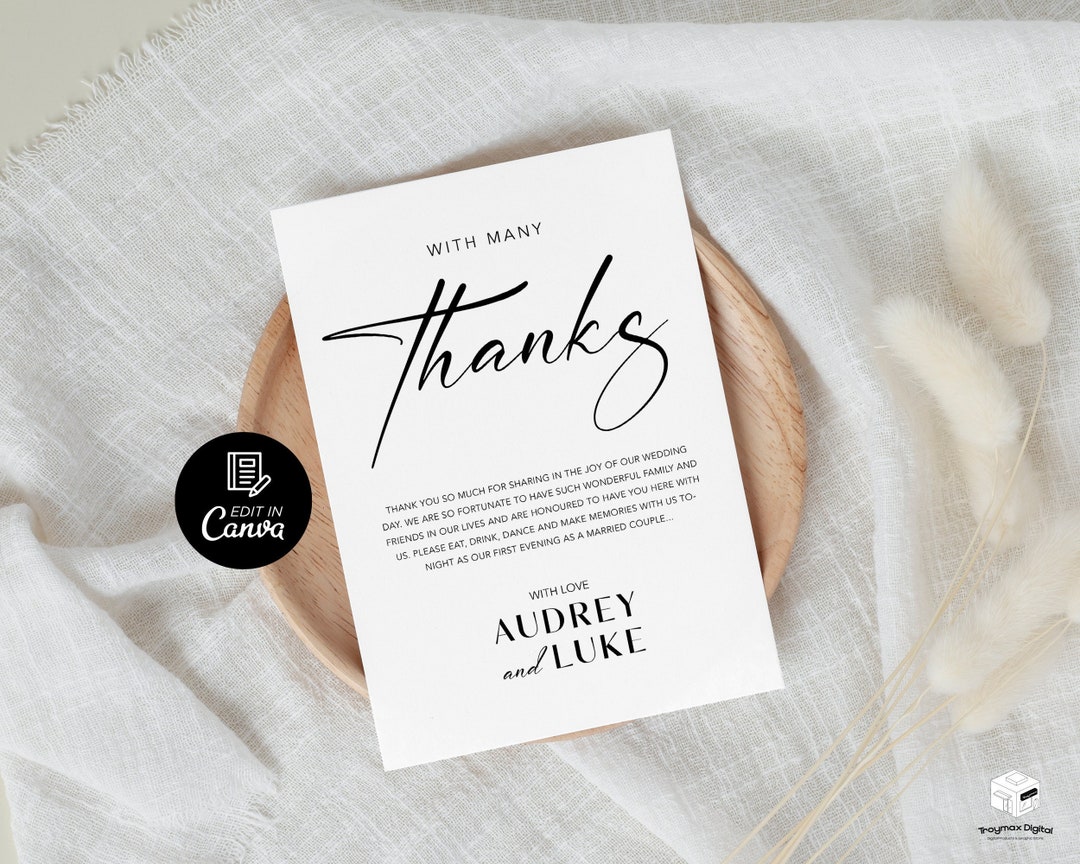 Simple Wedding Thank You Card, Calligraphy Wedding Thank You Card ...