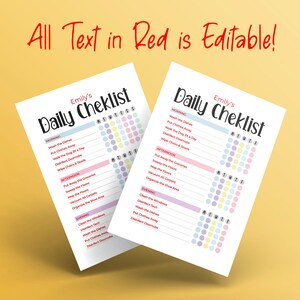 Editable Daily Checklist for Kids, Printable Daily Planner for Kids ...