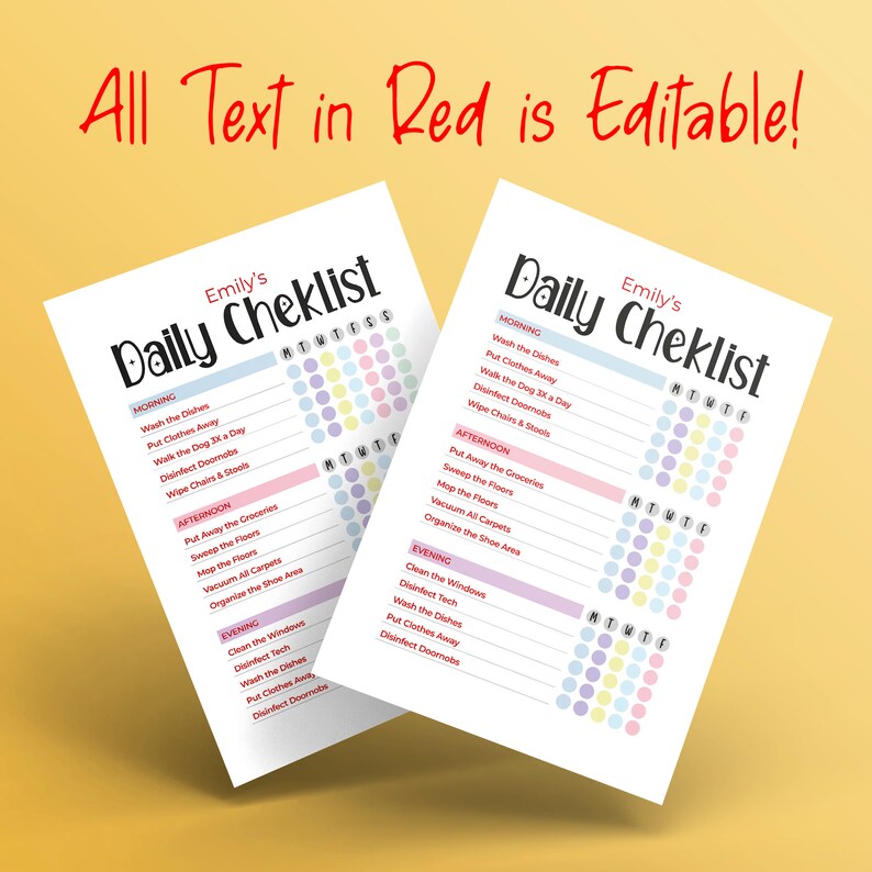 Editable Daily Checklist for Kids, Printable Daily Planner for Kids ...