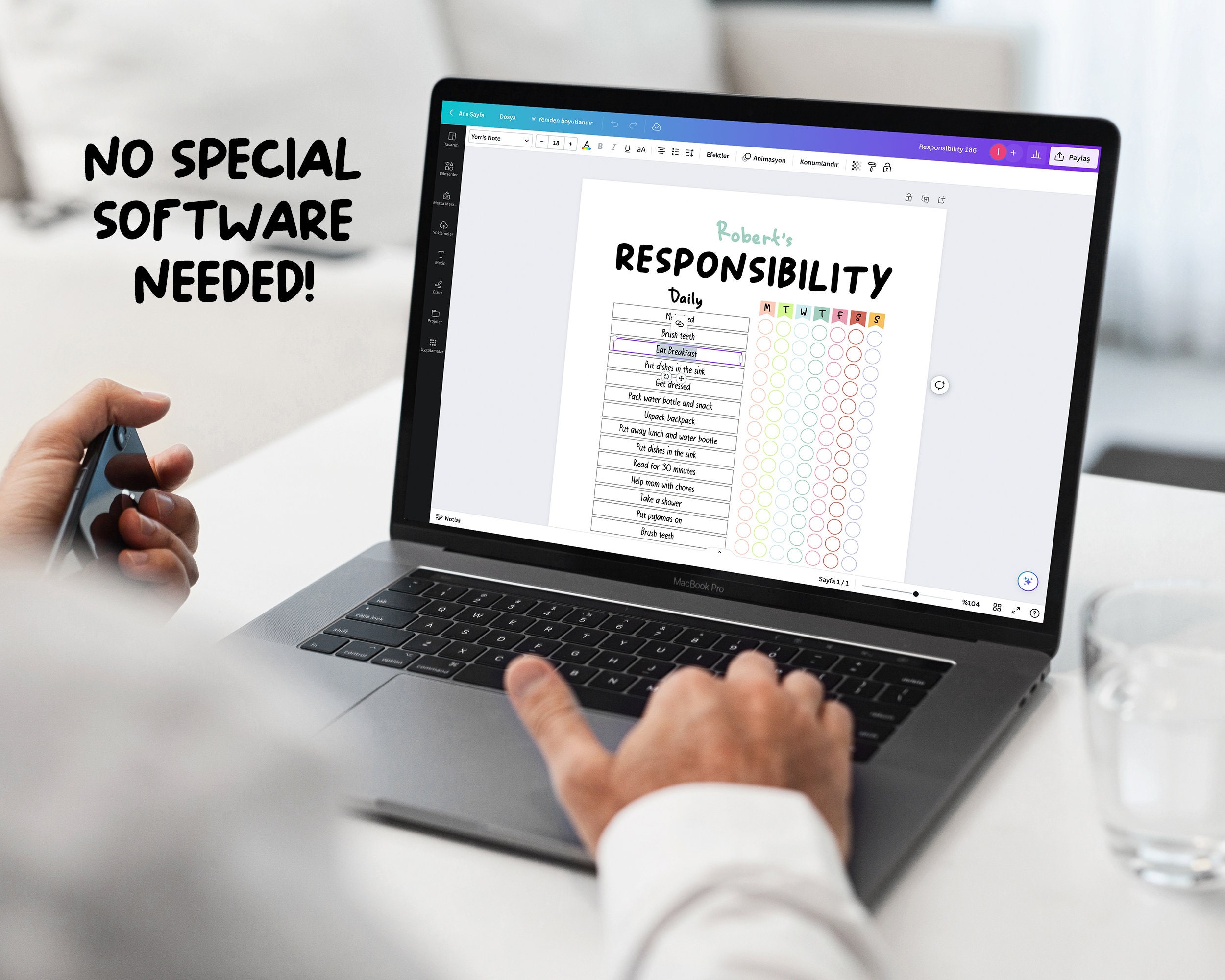 Kids Responsibility Chart Printable, Editable Daily Checklist ...