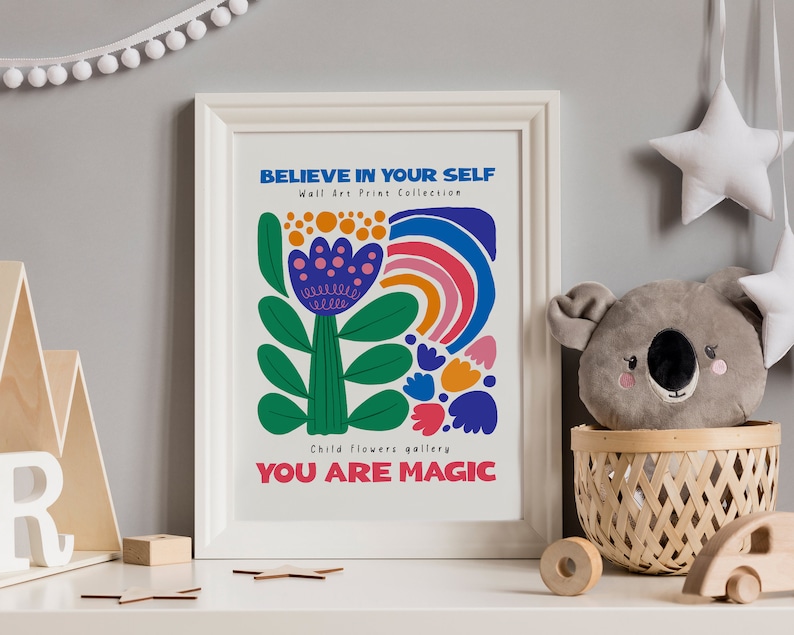 Kids Room Poster, Cute Rainbow Flowers, Nursery & Playroom Printable ...