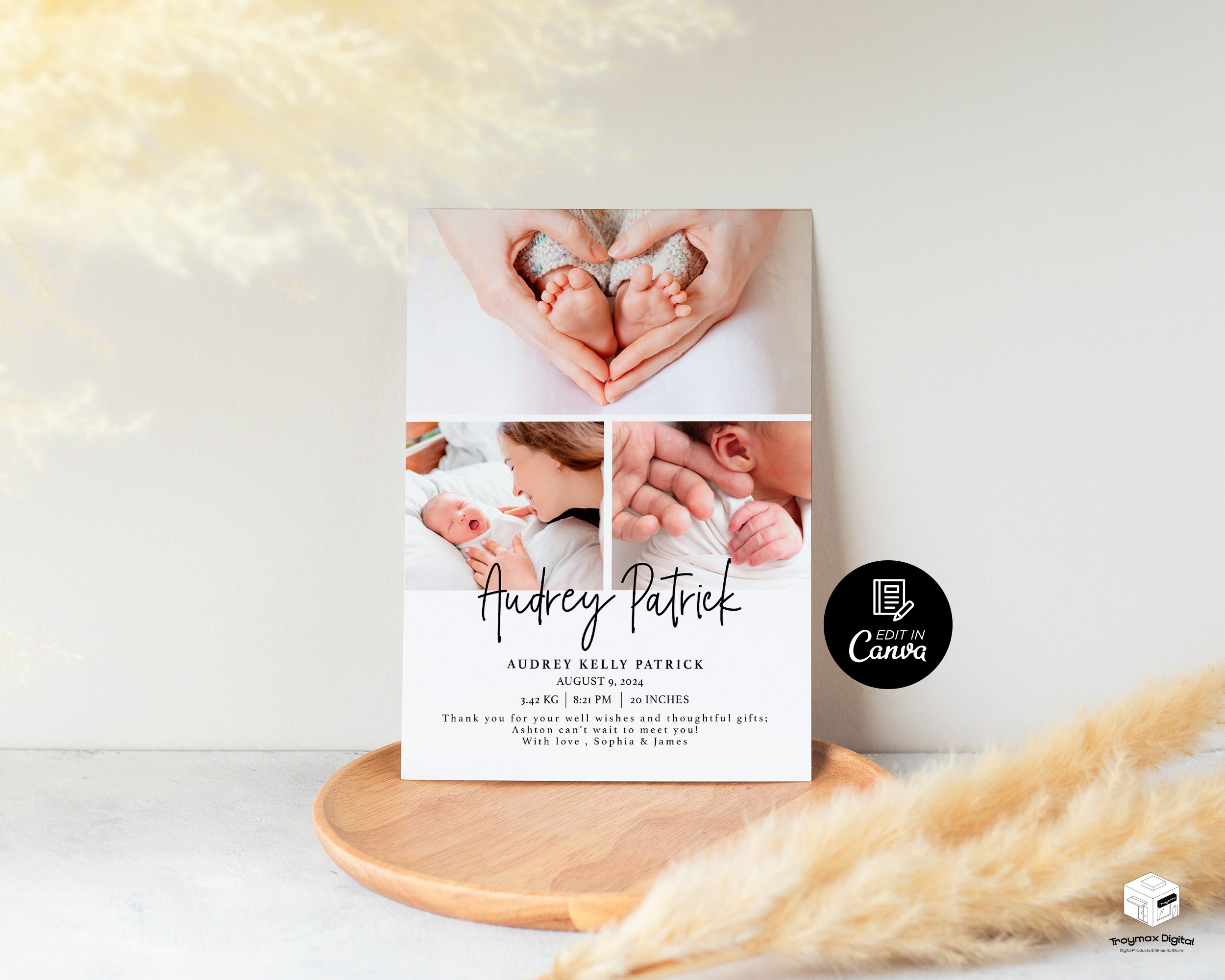 Printable Birth Stats Card, Welcome Newborn Baby Announcement, Hello ...