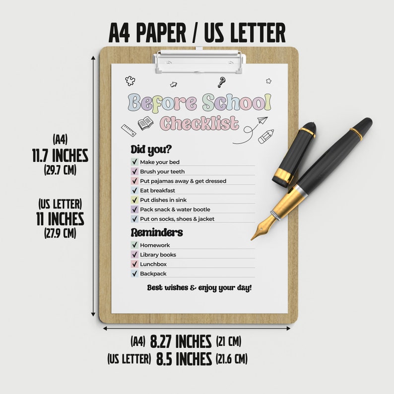 Editable Schoolday Checklist for Kids, Daily Routine, Before School ...