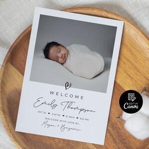 Printable Birth Stats Card, Newborn Baby Announcement, Simple Boho ...