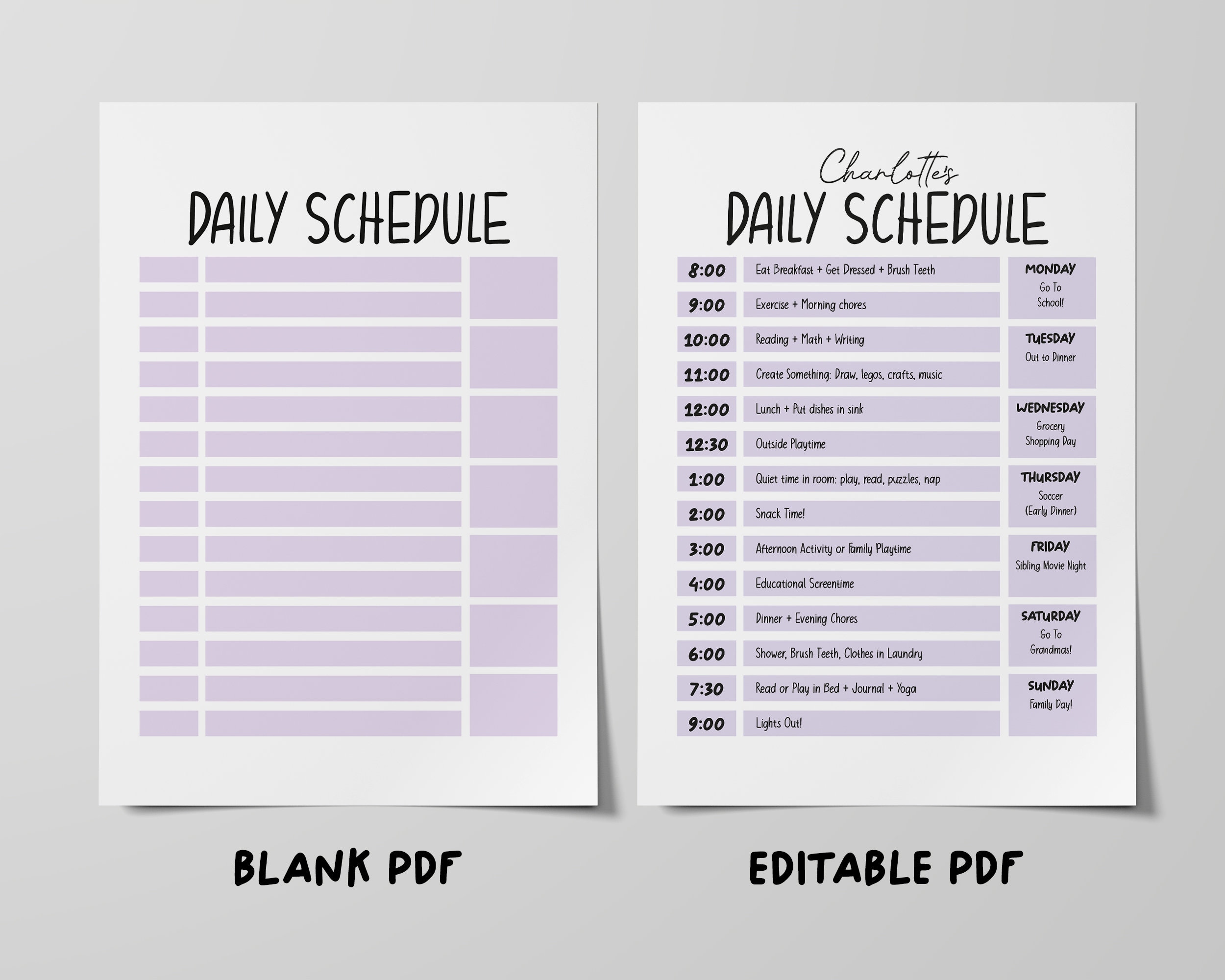 Printable Daily Schedule Template for Kids, Editable Daily Planner ...
