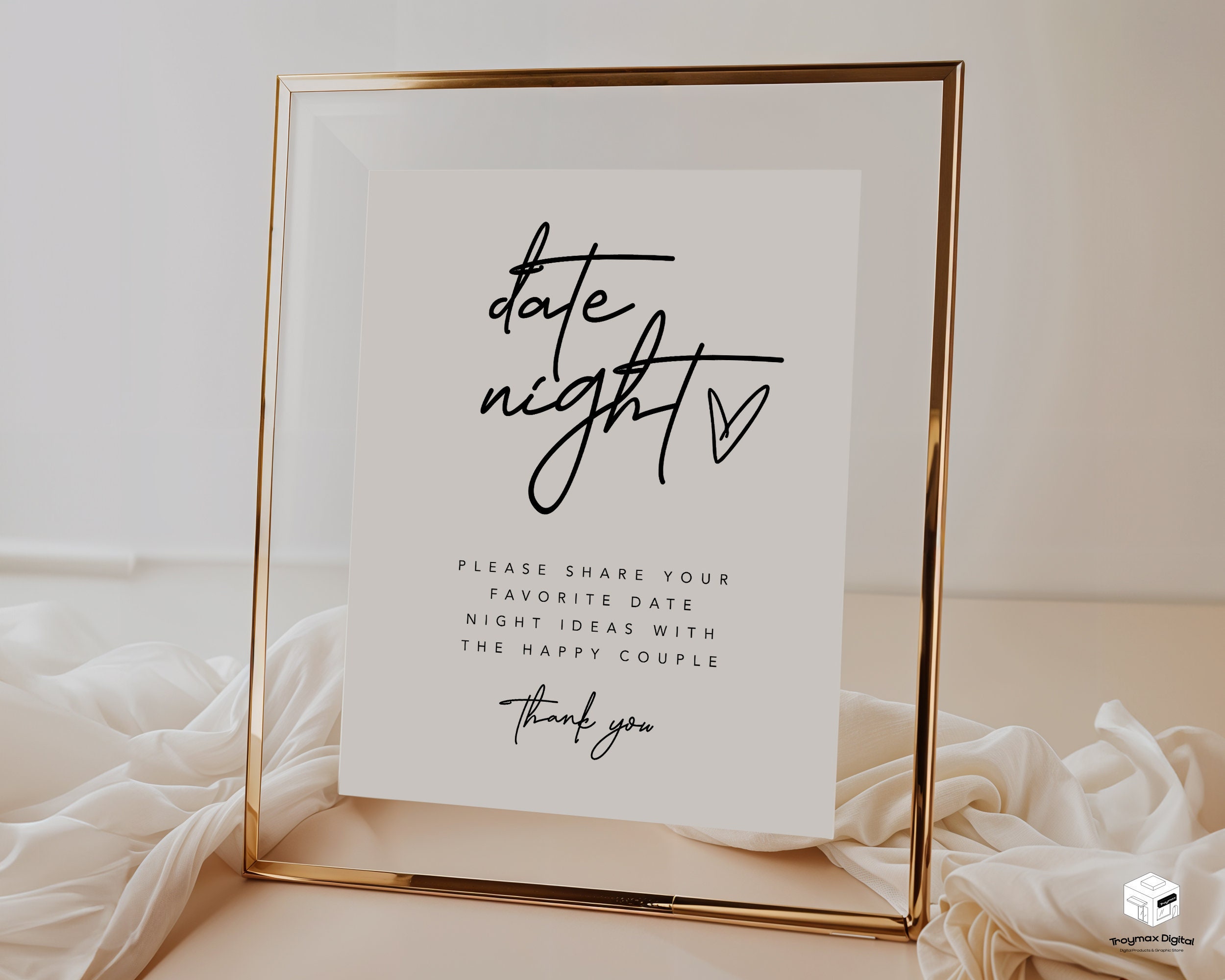 Modern Date Night Heart Sign, Wedding Date Sign Template, Wedding Date ...