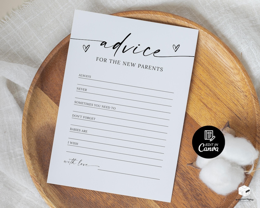 Minimalist Baby Advice Writing Cards, Printable Baby Shower Advice Card ...