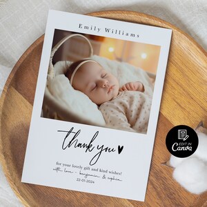 Photo Thank You Card for Newborn Baby With Name, Personalized Birth ...