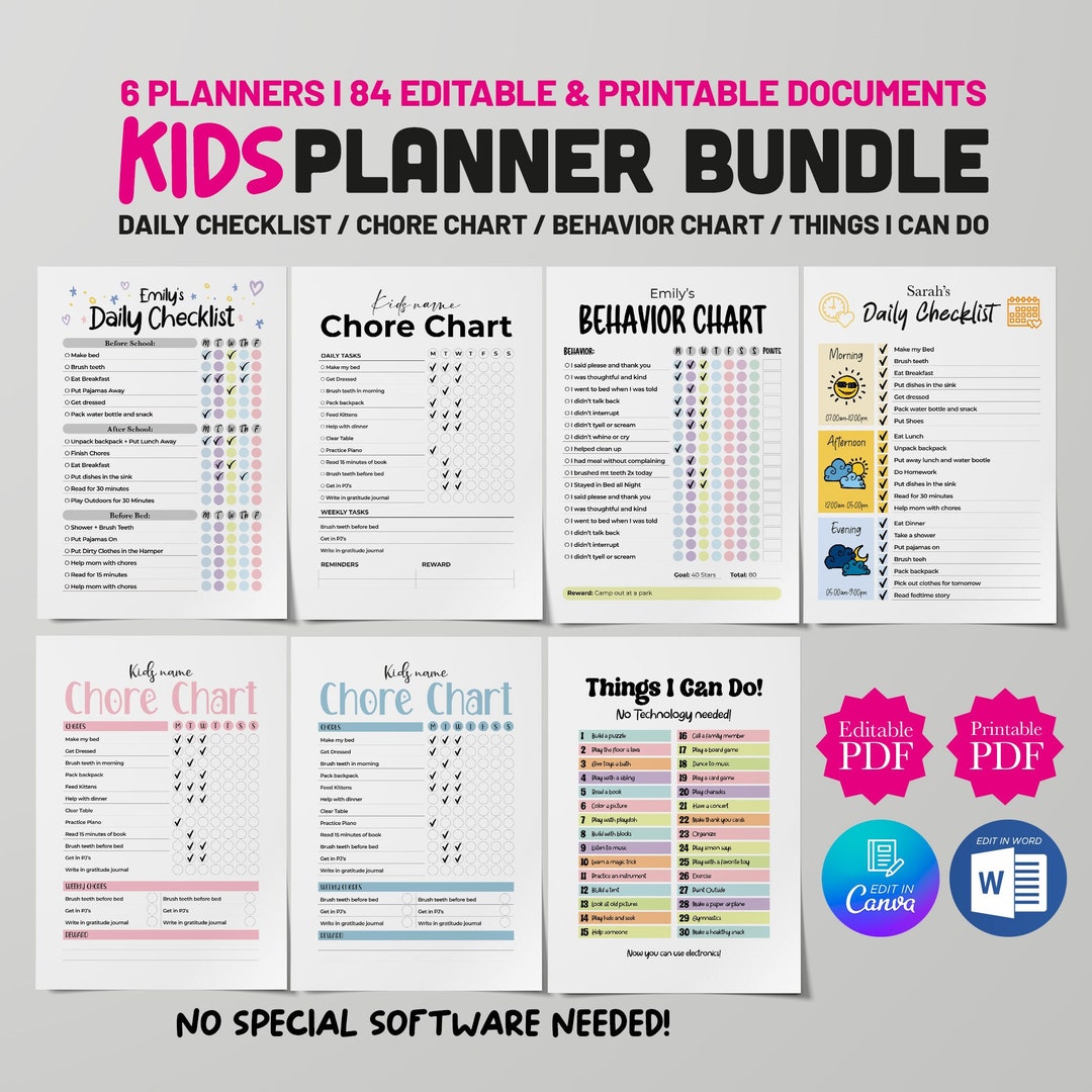 Daily Checklist Editable Chore Chart Editable Behavior Chart - Etsy