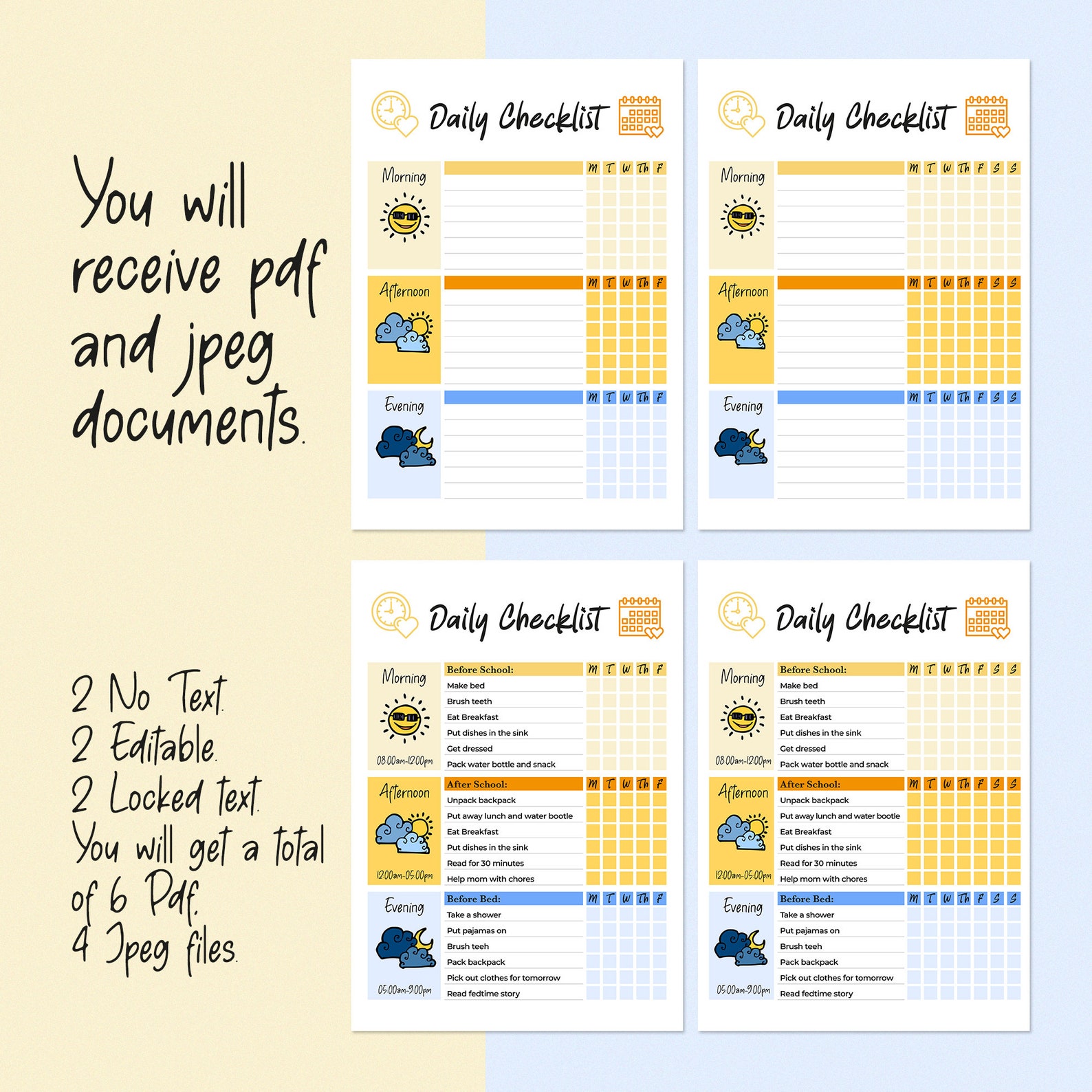Editable Daily Checklist for Kids, Editable Chore Chart, Daily Schedule ...
