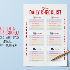 Editable Daily Checklist for Kids, Kids Responsibility Chart, Before ...