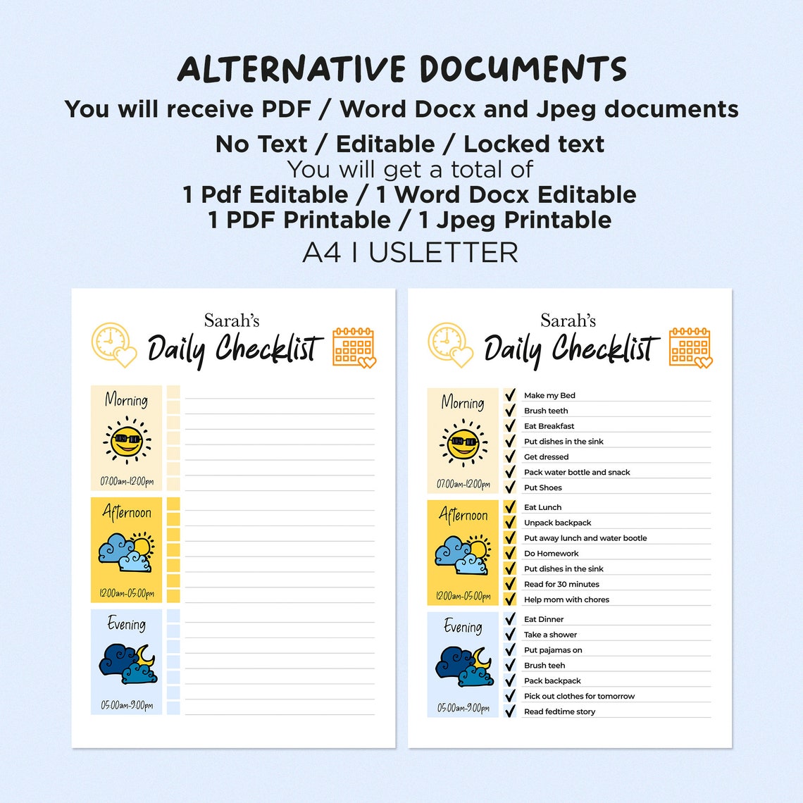 Daily Checklist for Kids, Daily Routine Chart, Home School Planner ...