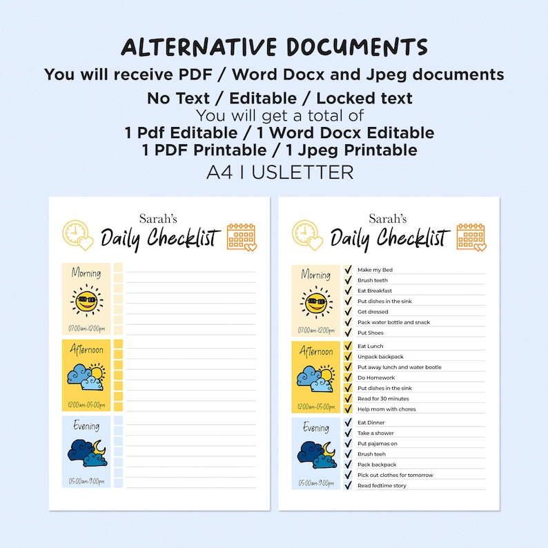 Daily Checklist for Kids, Daily Routine Chart, Home School Planner ...