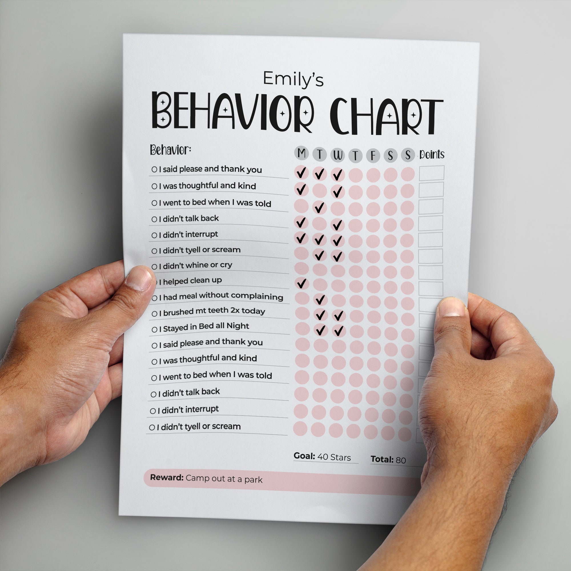 Editable Behavior Reward Chart for Kids, Good Behavior Tracking ...