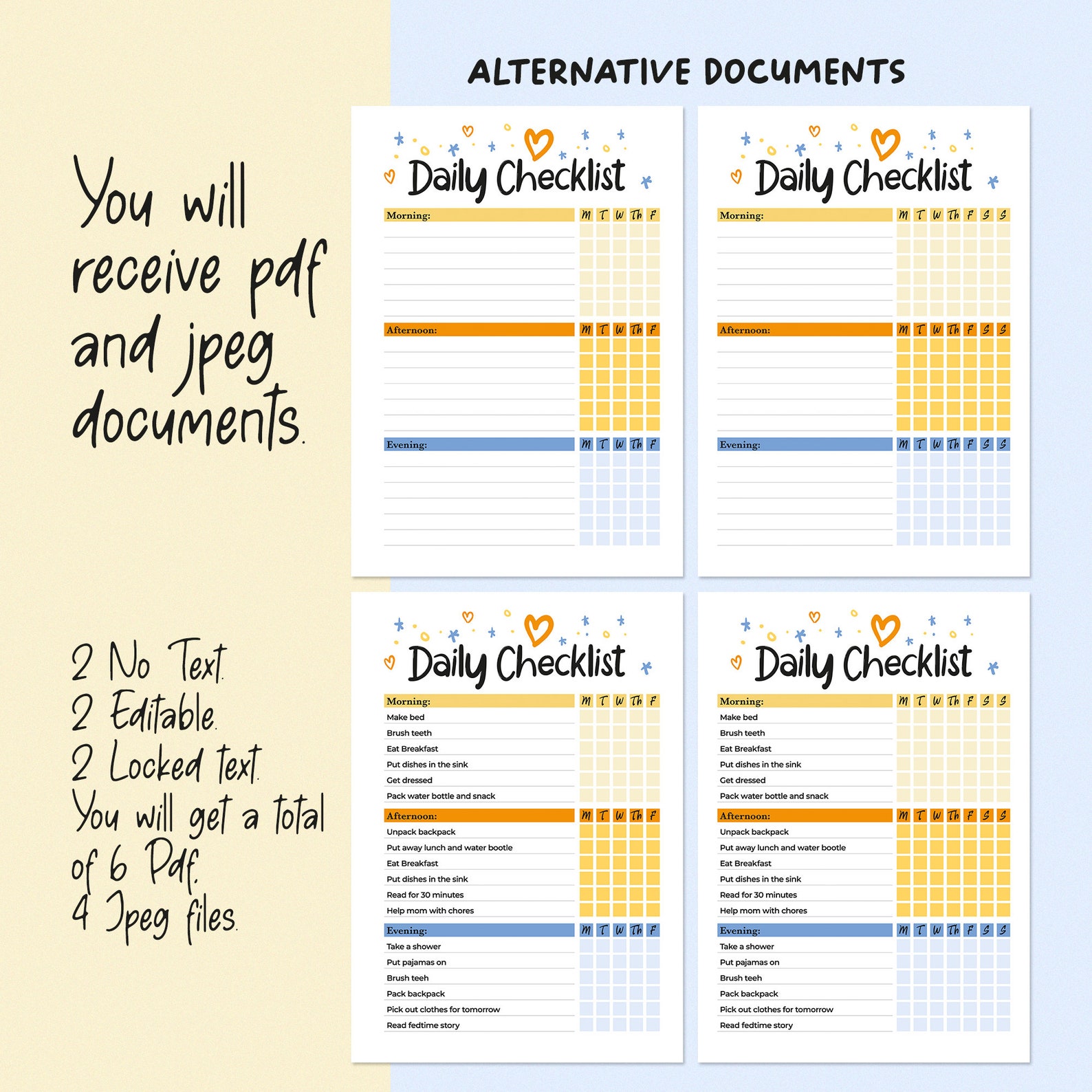 Editable Daily Checklist for Kids, Printable, Responsibility Chart for ...
