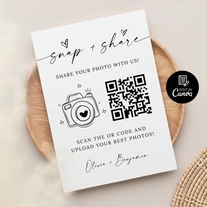 Snap & Share QR Code Sign, Bridal Shower Snap and Share ,photo Scan and ...