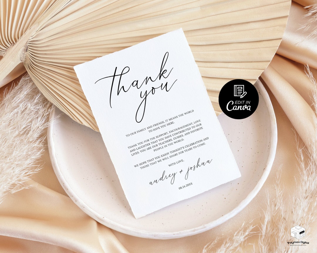 Simple Wedding Thank You Card, Calligraphy Wedding Thank You Card ...